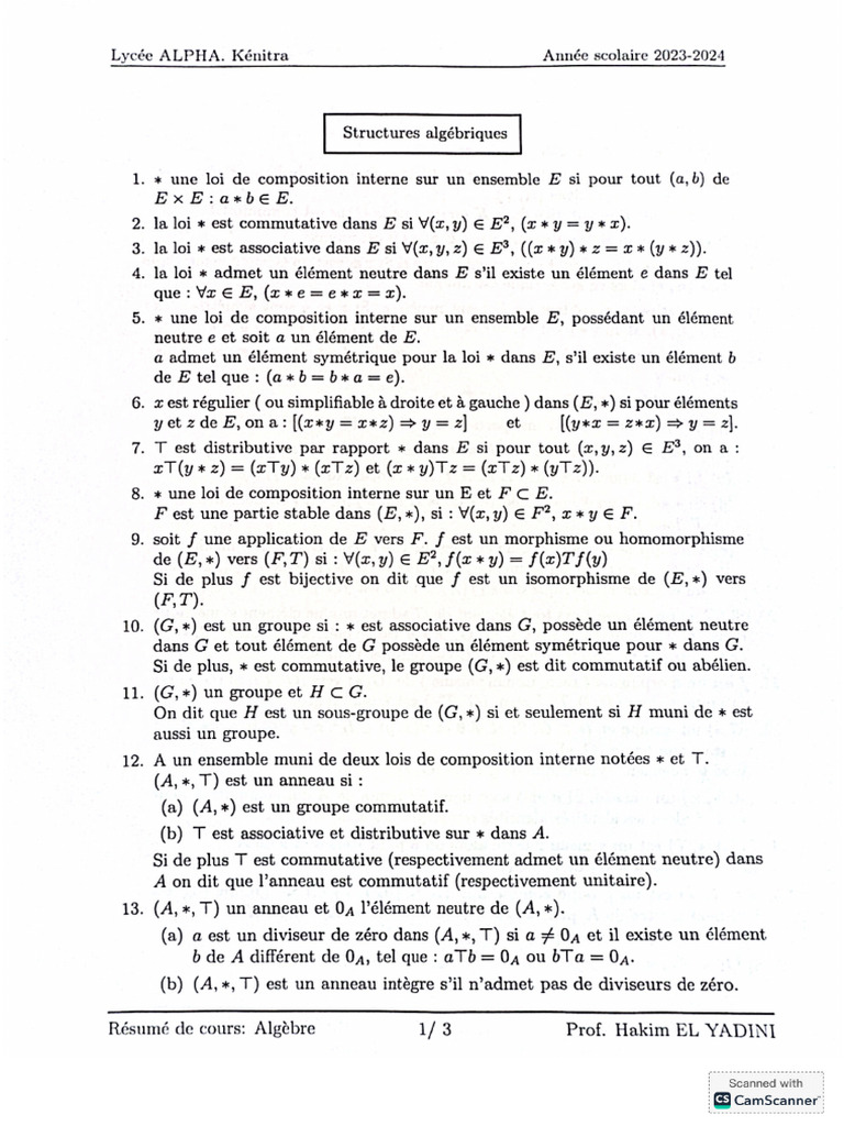 Résumer Et Ds Structures Algébriques - P | PDF