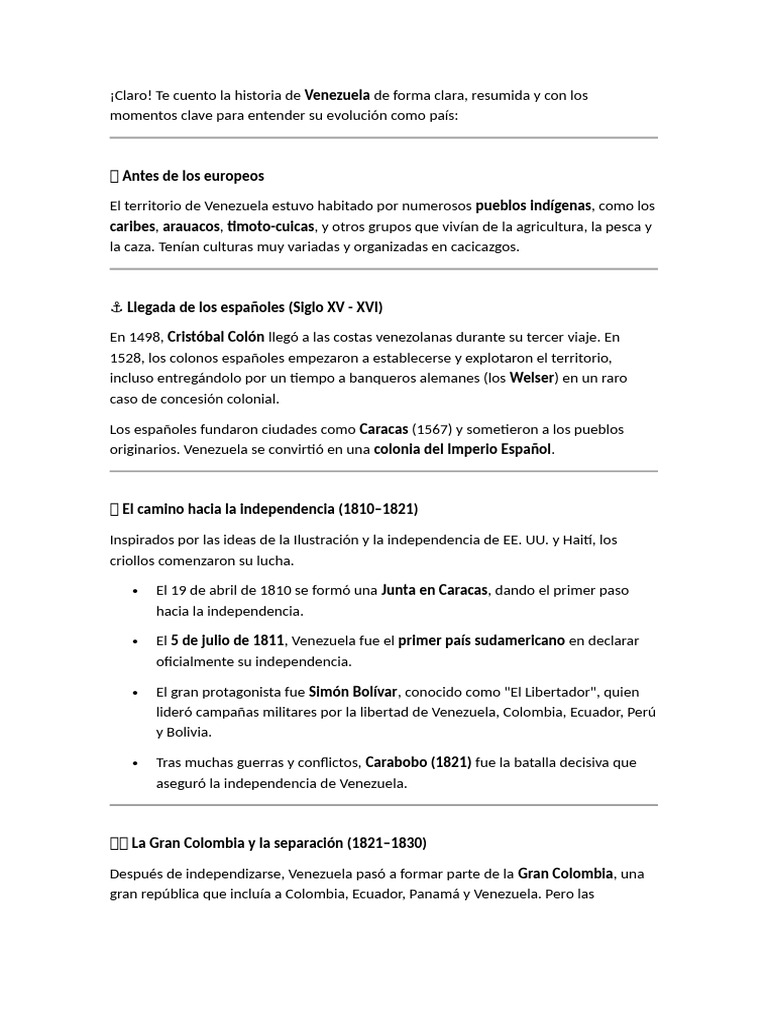 Historia de Venezuela: Claves y Evolución | PDF | Venezuela | Hugo Chavez