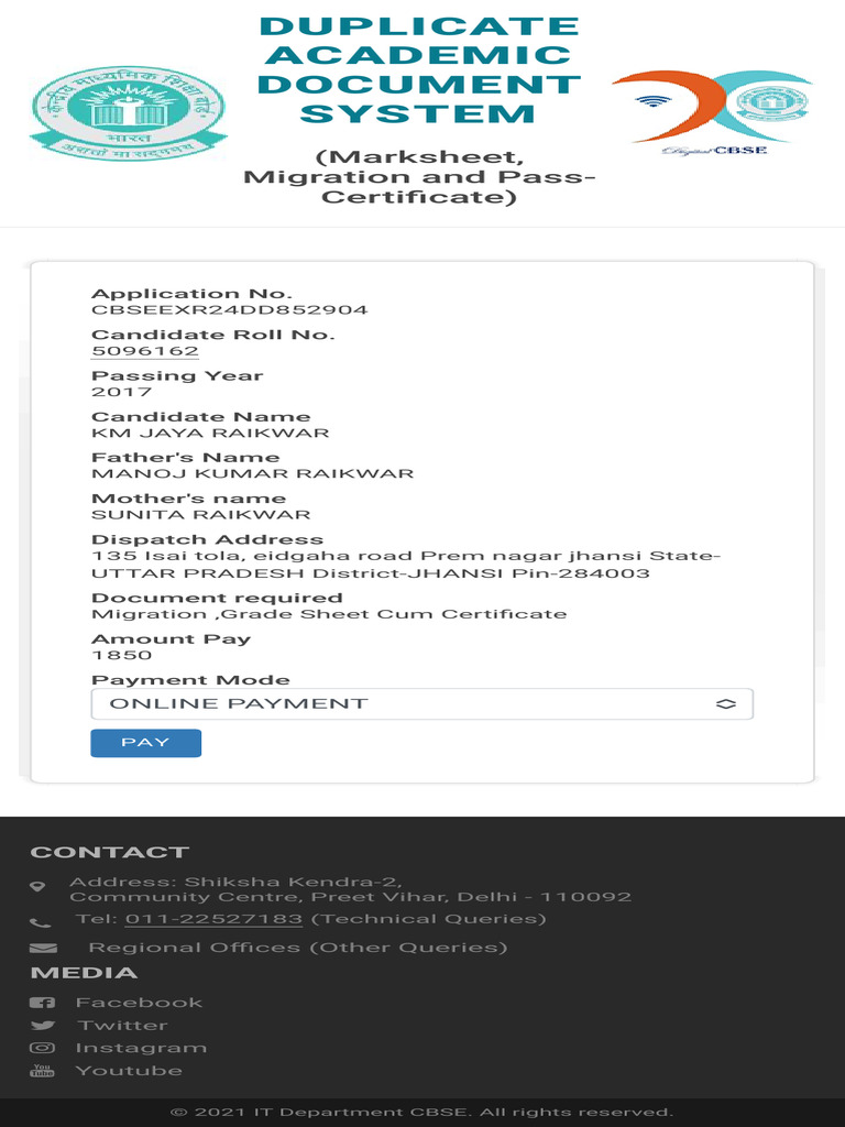 CBSE - Duplicate Academy Document System | PDF