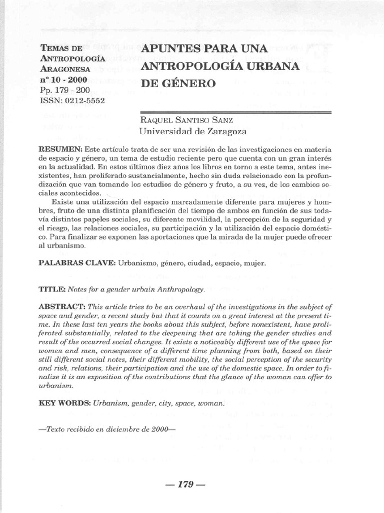 Santiso Sanz, Raquel - Apuntes para Una Antropología Urbana de Genero | PDF