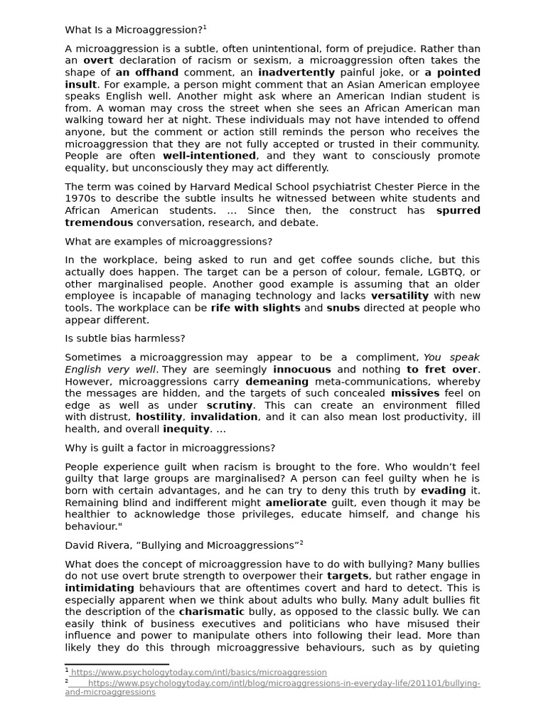 What Is A Microaggression | PDF | Bullying | Psychology