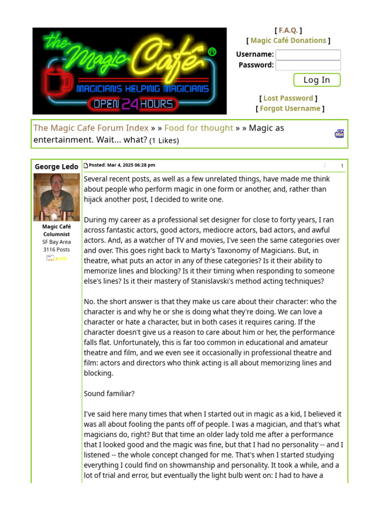 The Magic Cafe Forums - Magic As Entertainment. Wait... What | PDF ...
