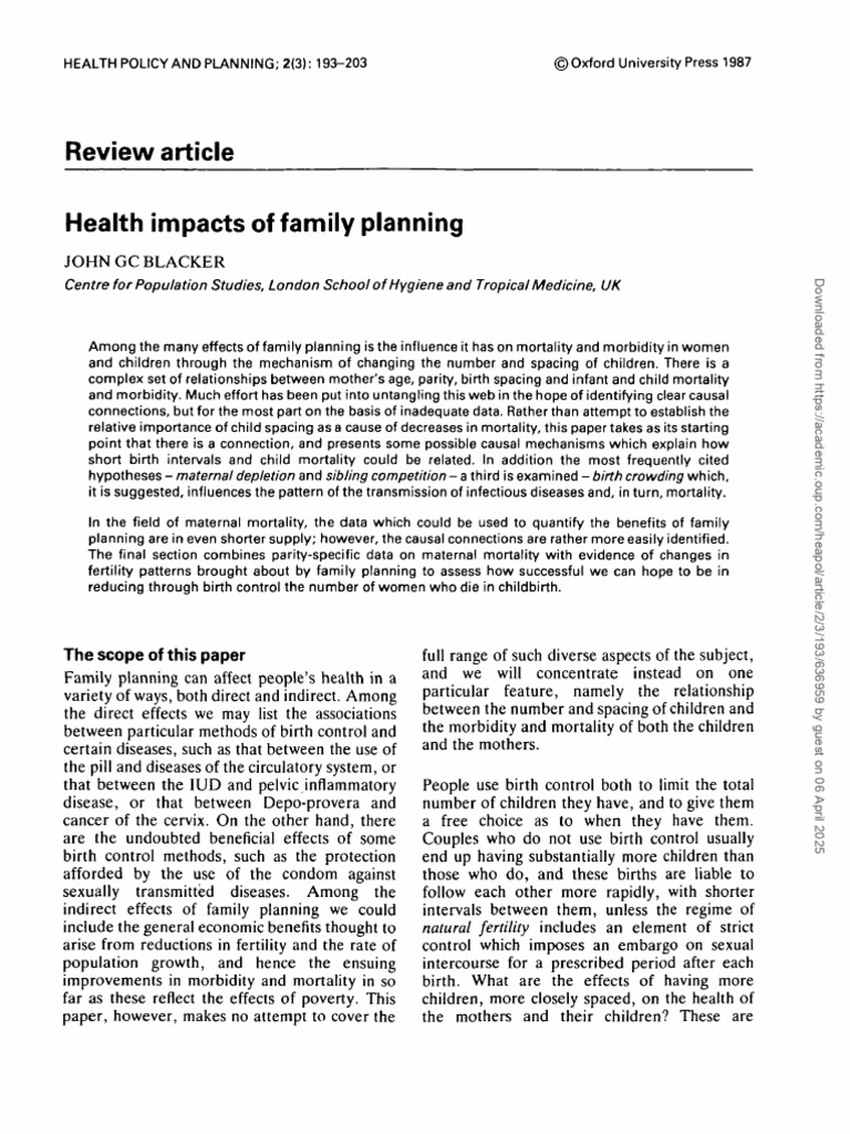 Health Impacts of Family Planning | PDF | Family Planning | Preterm Birth