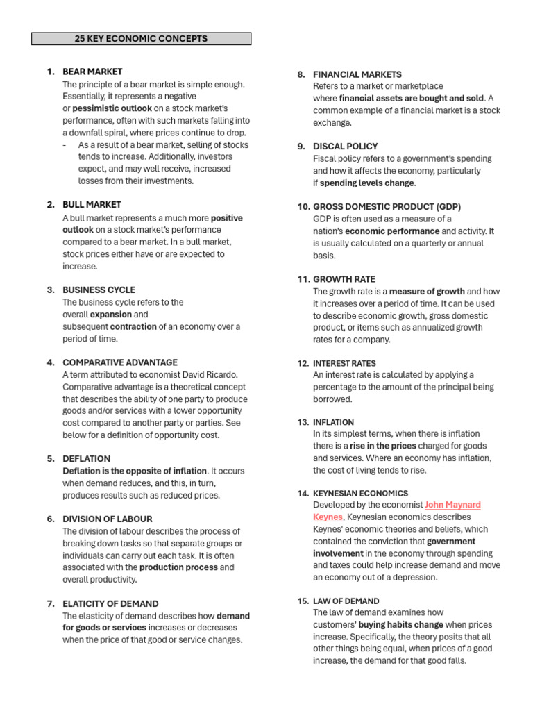 25 Key Economic Concepts | PDF | Cost Of Living | Economics
