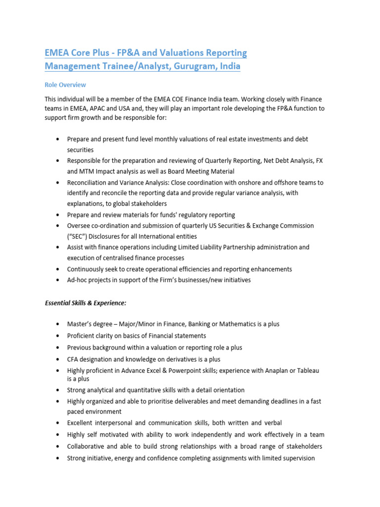EMEA Core Plus - COE Responsibilities | PDF
