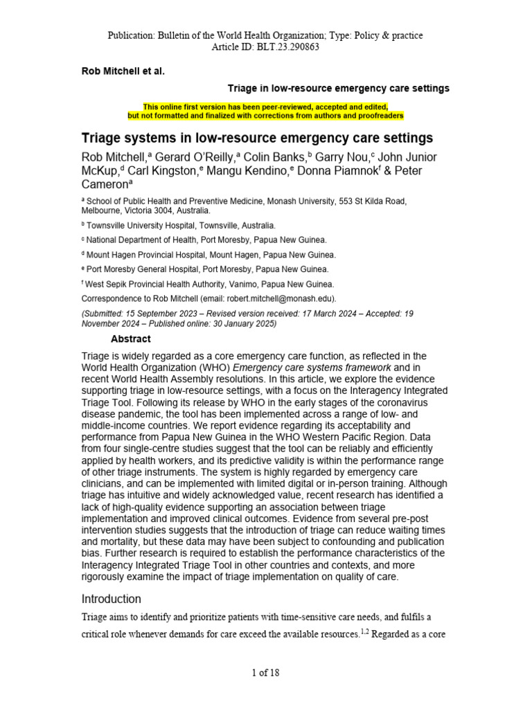 Triage Strategies for Low-Resource Settings | PDF | Health Care ...