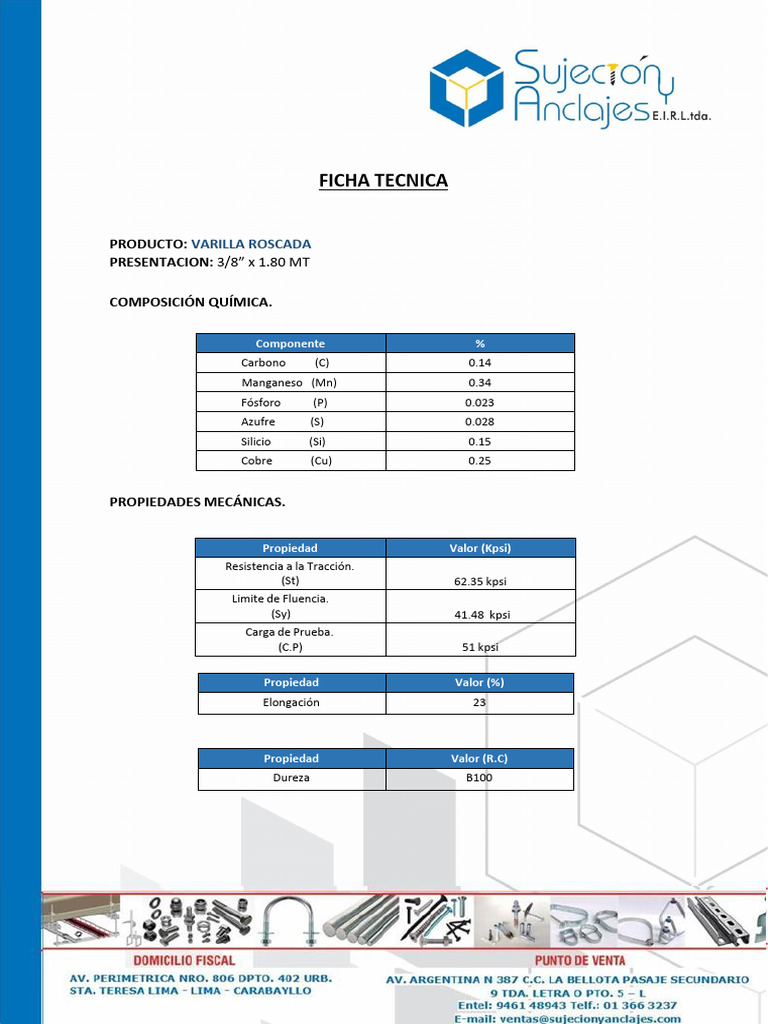 Ficha Tecnica - Varilla Roscada 3-8 X 1.80mt | PDF