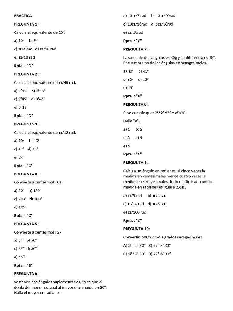 Practica Conversión Sistem Angular | PDF | Ángulo | Números
