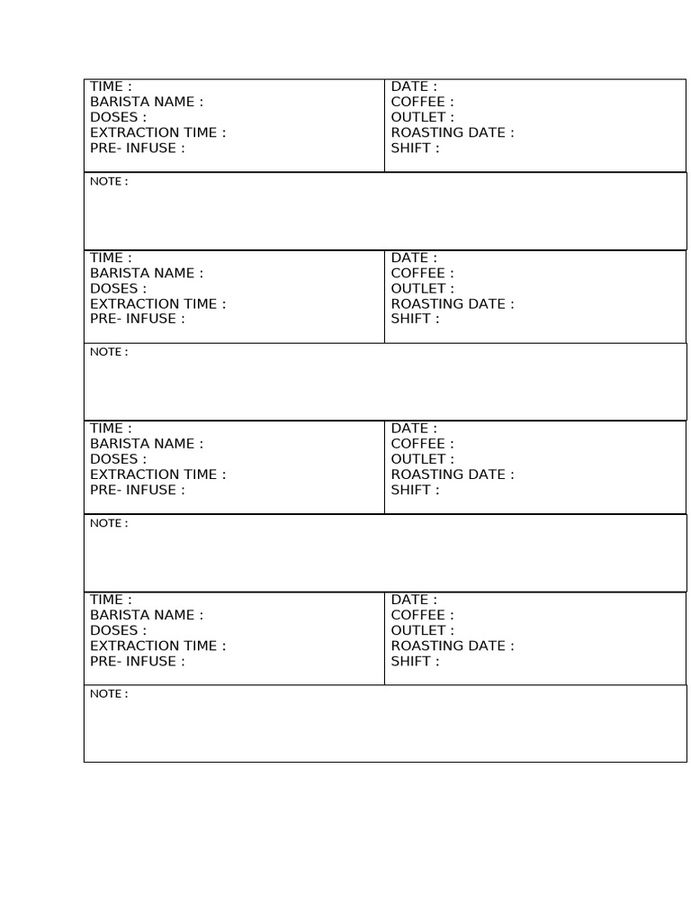 Espresso Calibration Log Template | PDF