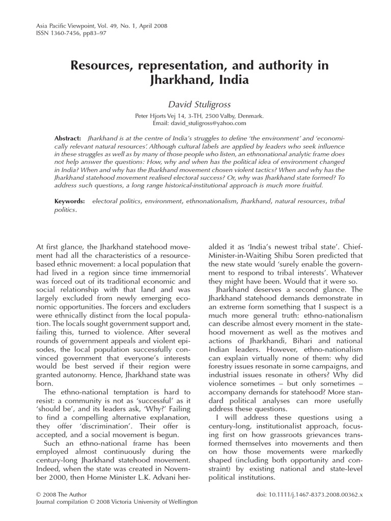 Resources, representation, and authority in Jharkhand, India | PDF ...