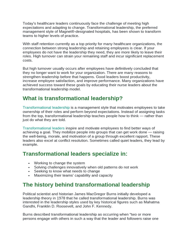 Transformational Leadership | PDF | Transformational Leadership | Leadership