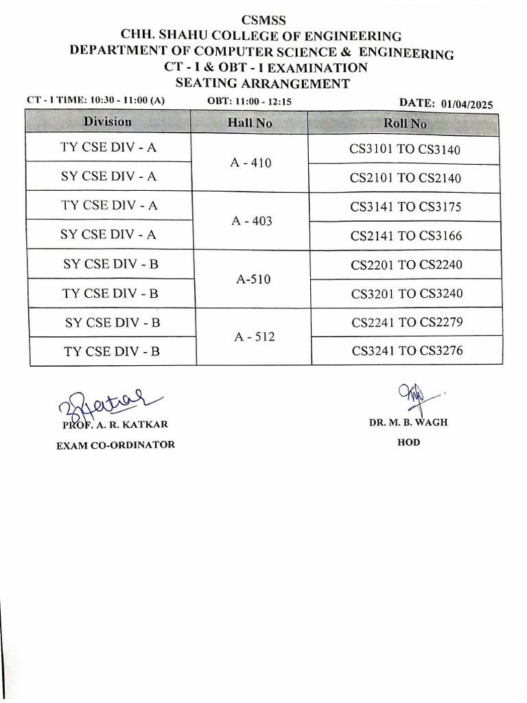 CT - I - and - OBT Seating - Arr - 01 - 04 - 2025 PDF | PDF