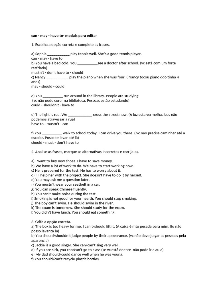 Verbos Modais para Editar Must... | PDF