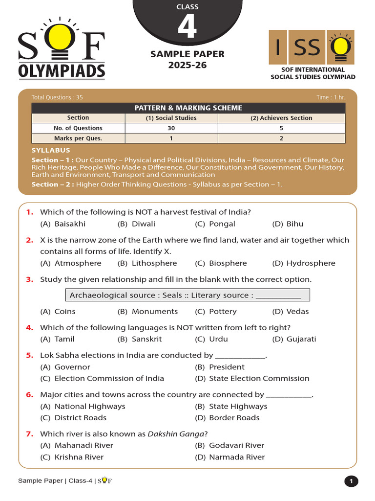 Isso Sample Paper Class-4 2025-26 | PDF | Earth Sciences