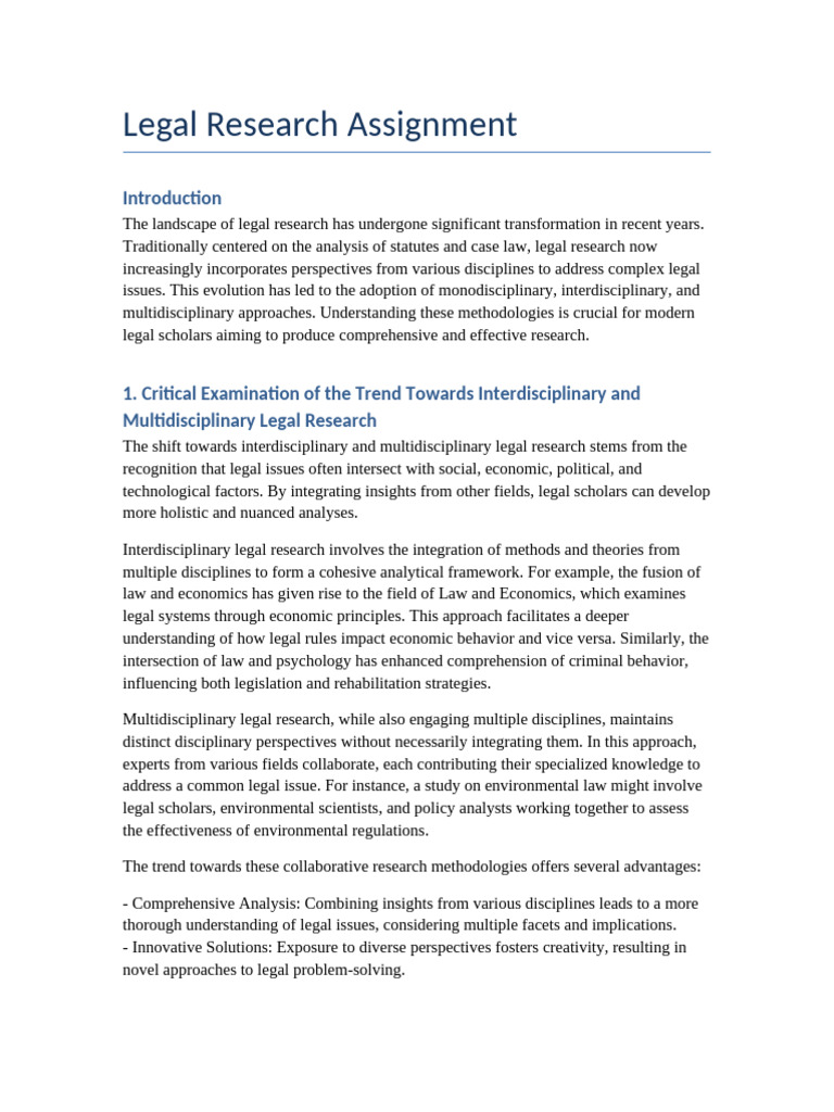 Interdisciplinary Approaches in Legal Research | PDF ...