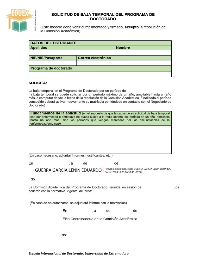 4 Solicitud de Baja Temporal Formulario 1 | PDF | Especialidades Medicas | Medicina