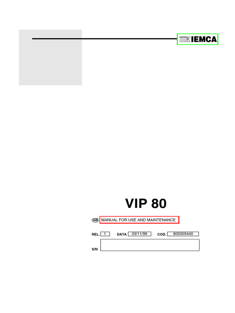 VIP 80 Use - Maintenance Manual | PDF | Manufactured Goods | Mechanical ...