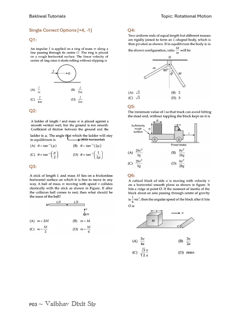 Revision Sheet - Rotational Mechanics | PDF | Applied And ...