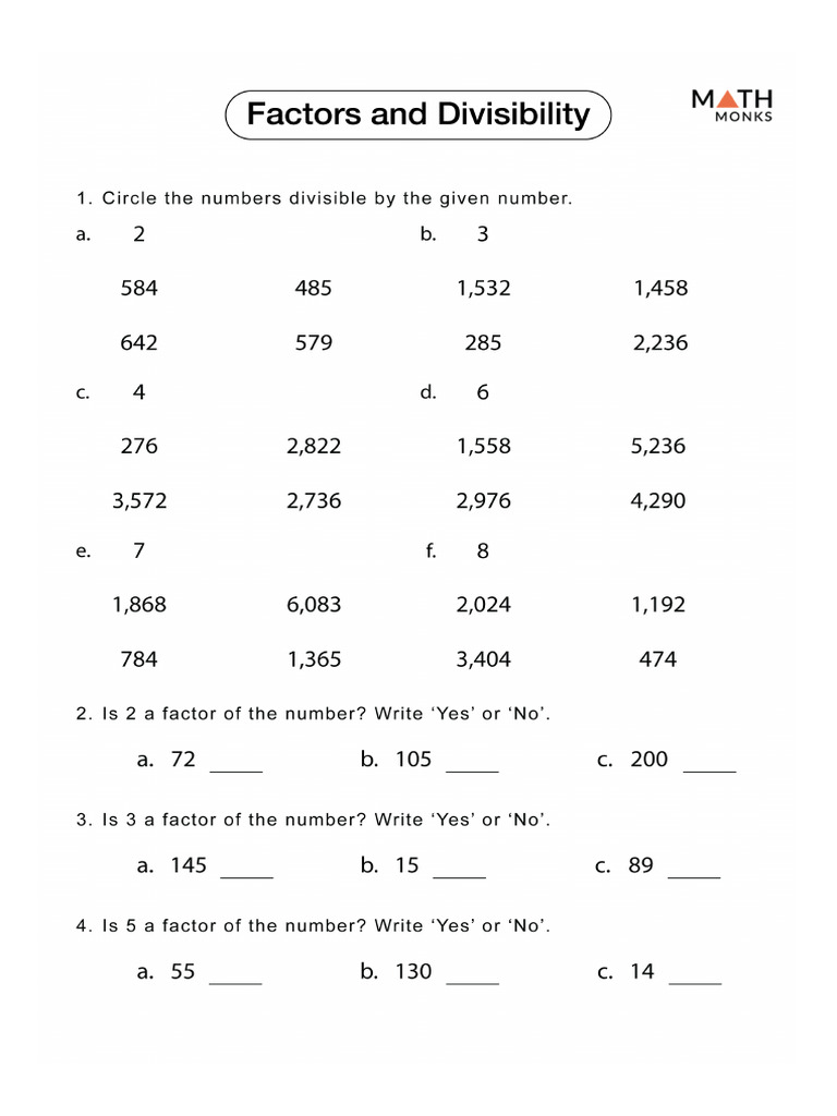 Factors and Divisibility Worksheets 5th Grade | PDF