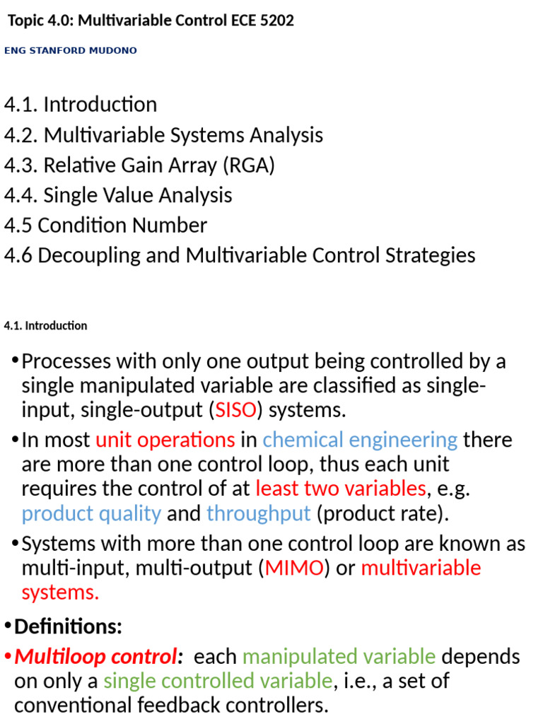 Multivariable Control Strategies in ECE | PDF | Matrix (Mathematics) | Control Theory