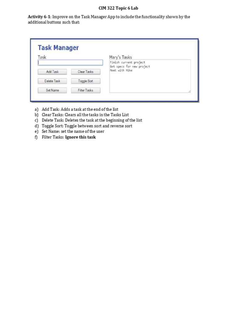 CIM 322 Topic 6 Lab V2 | PDF
