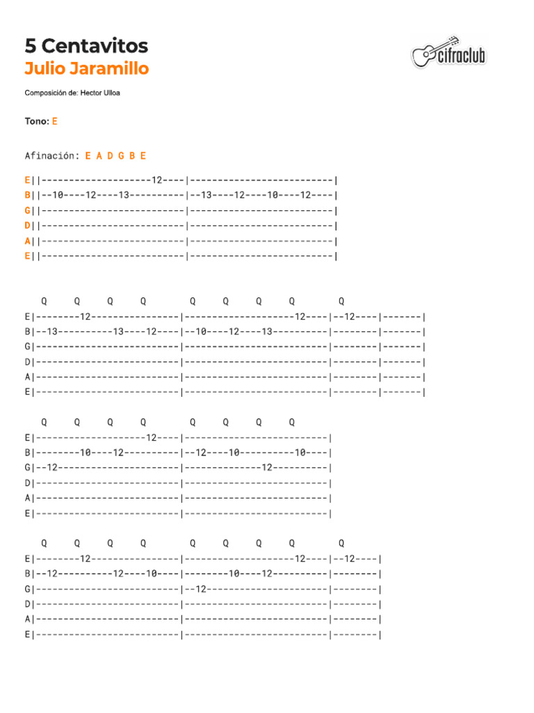 5 Centavitos - Julio Jaramillo Tabs | PDF
