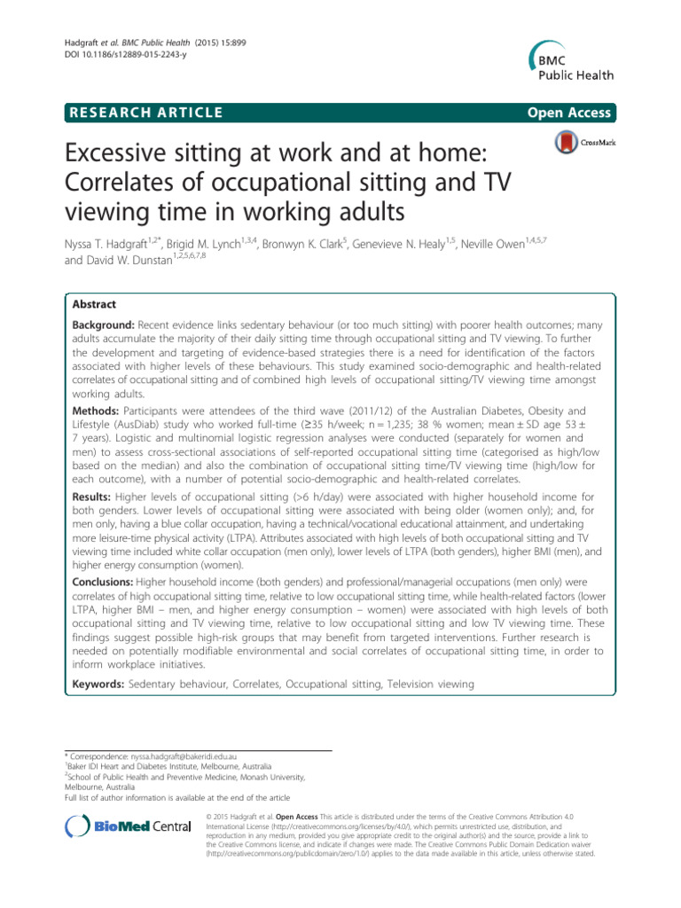 Excessive Sitting at Work and at Home | PDF | Sedentary Lifestyle | Obesity