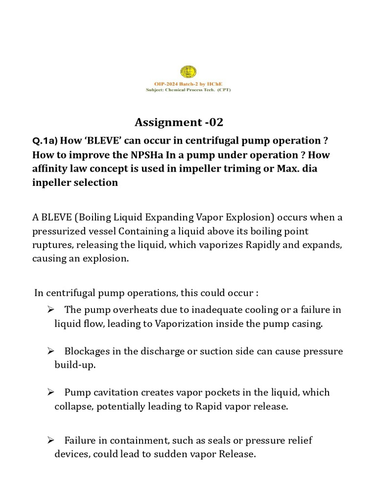 CPT Assignment - 02 - Edited | PDF | Pump | Chemical Process Engineering