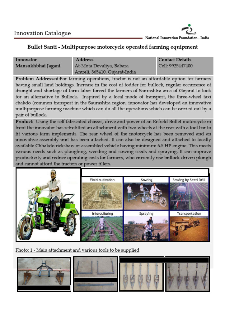 Bullet Santi Multipurpose Motorcycle Operated Farming Equipment | PDF ...