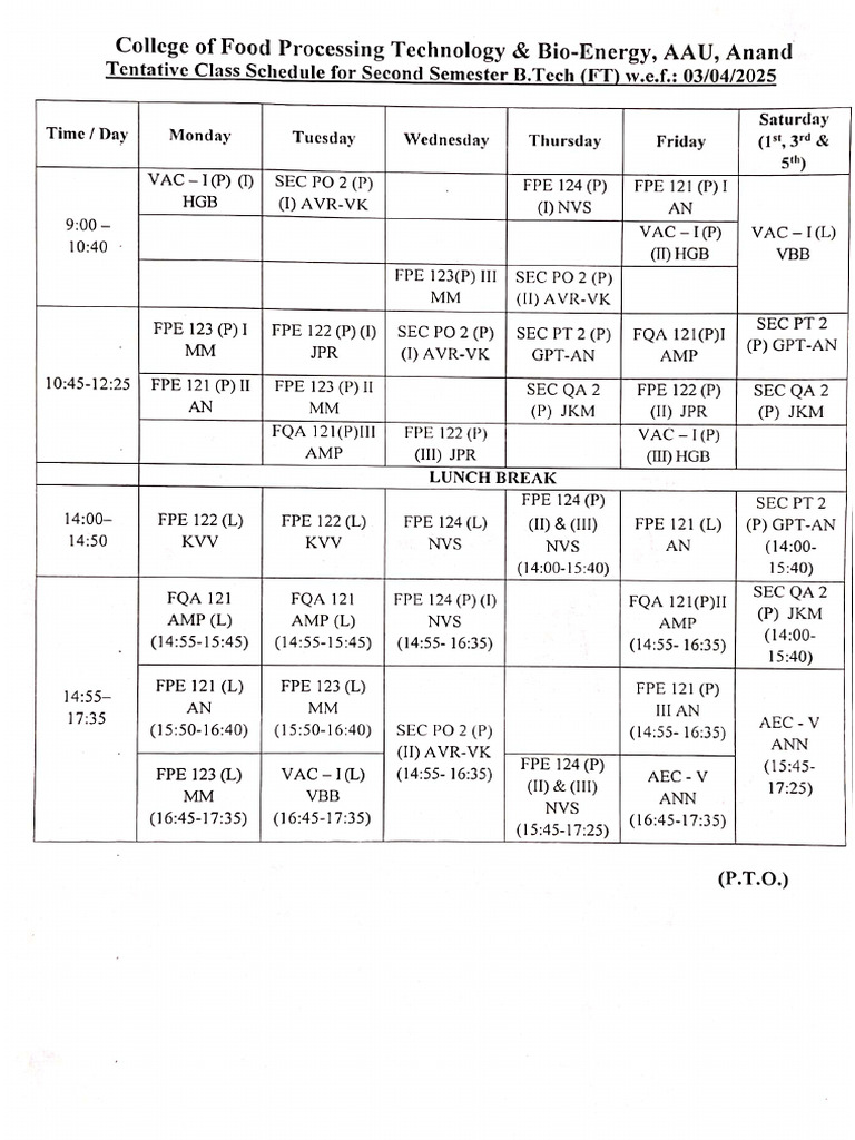Second Semester Time Table W.E.F. 03-04-2025 | PDF