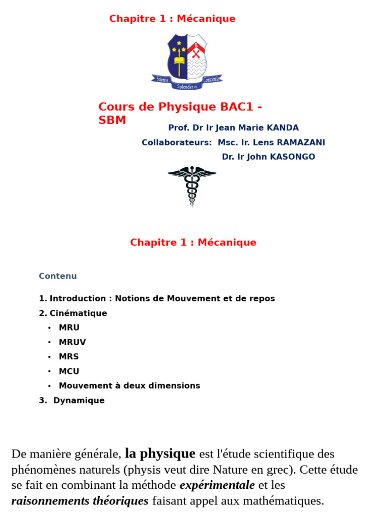 Mécanique et Cinématique BAC1 | PDF | Friction | Cinématique
