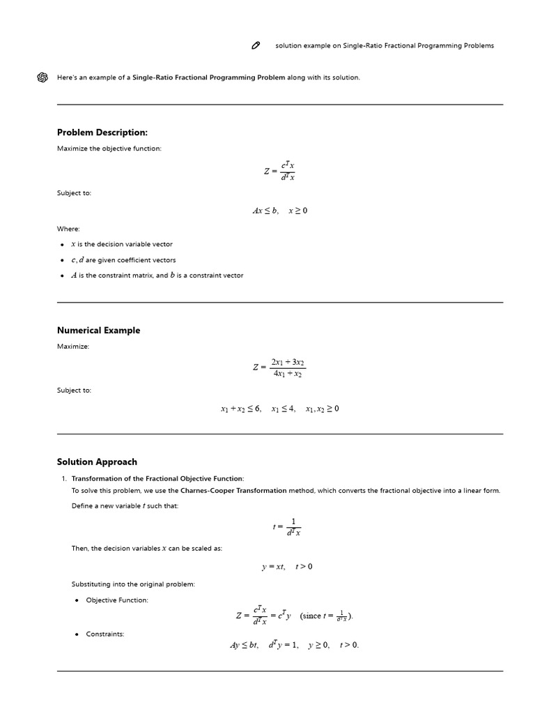 Single Ratio Fractional Programming Pdf Mathematical Optimization