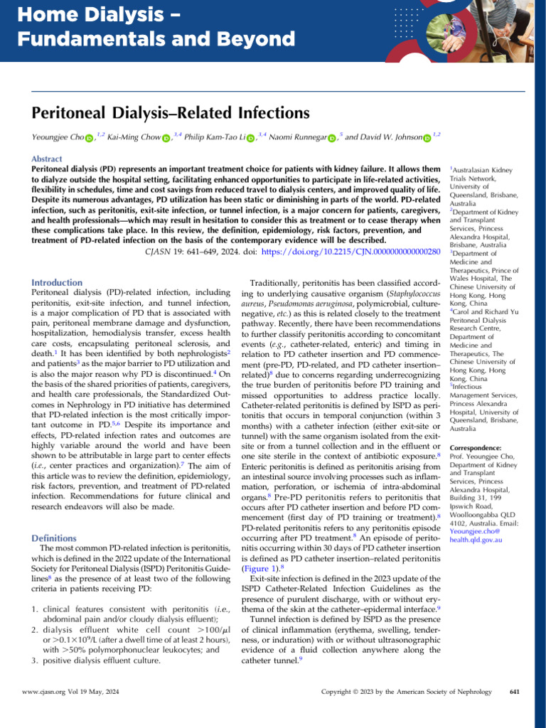 Yeoungjee Cho Peritoneal Dialysis Related Infections | PDF | Medical ...