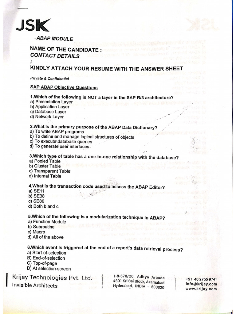 JSK Interview Questions | PDF