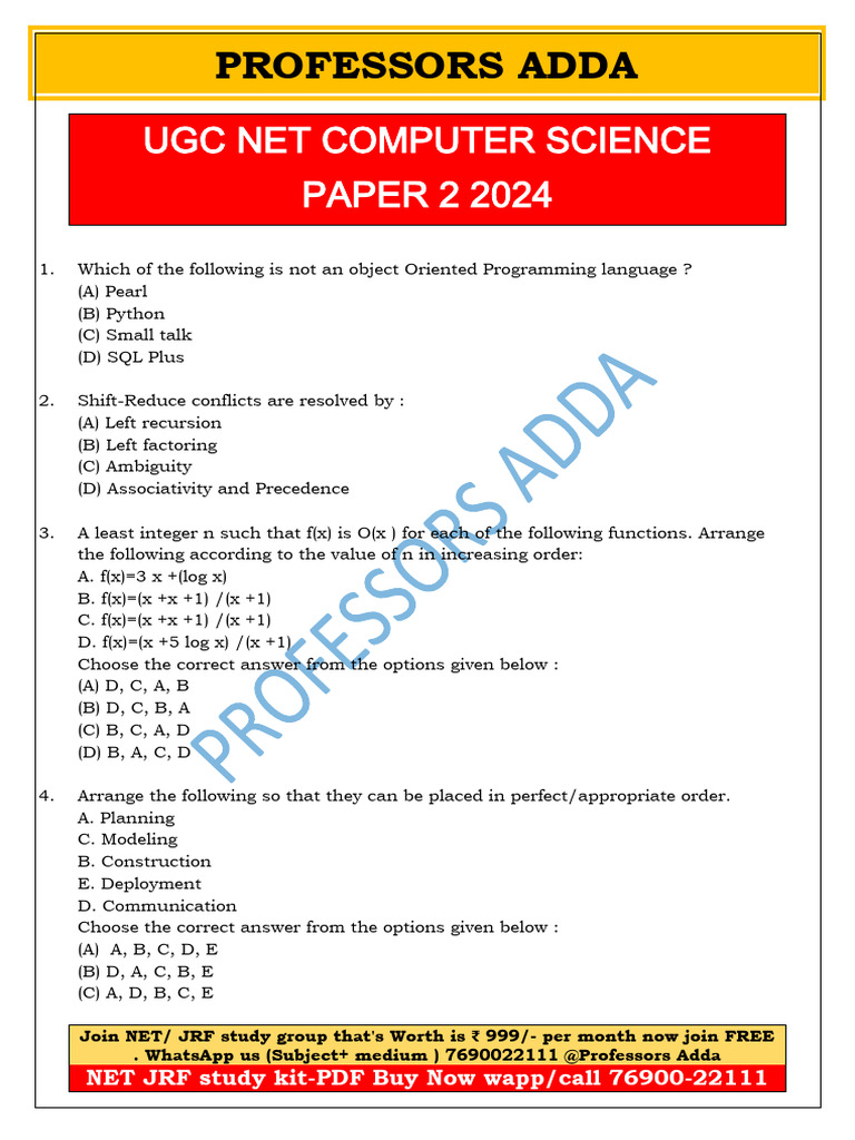 UGC NET Computer Science June 2024 Paper | PDF | Internet Protocols ...