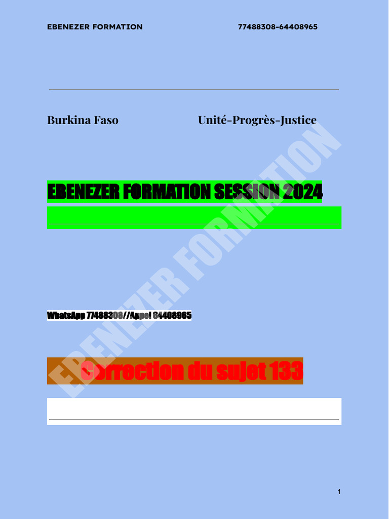 EBENEZER FORMATION Correction Du Sujet 133 | PDF