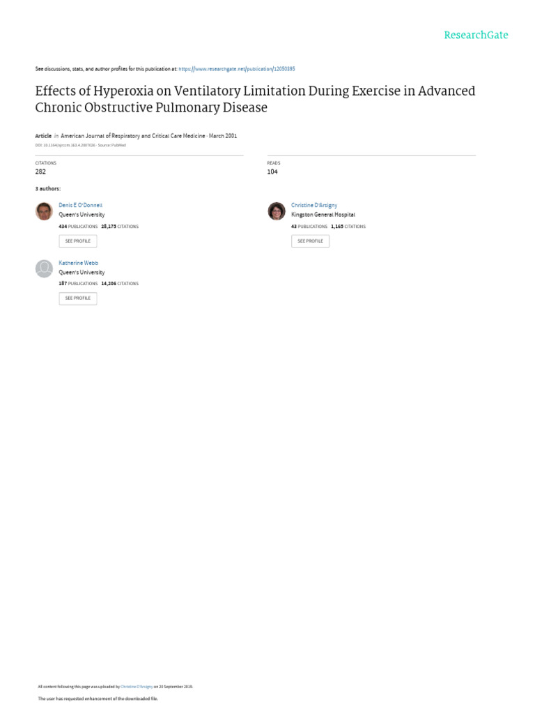 Effects of Hyperoxia On Ventilatory Limitation Dur | PDF | Chronic ...