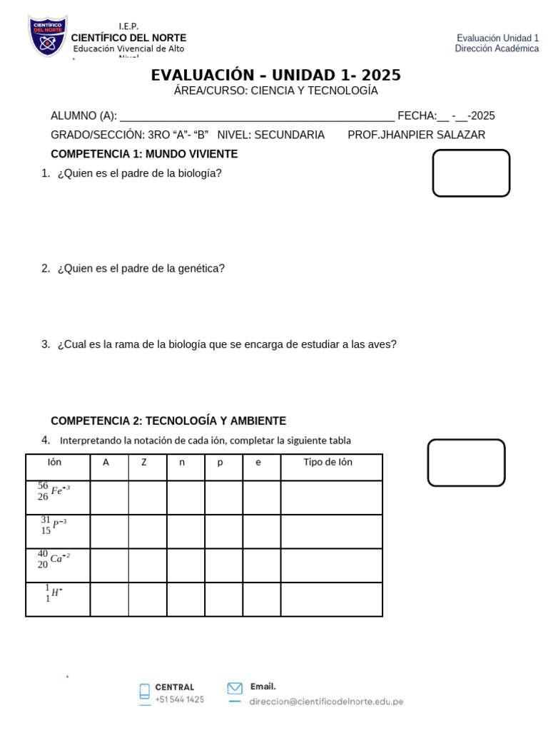 Evaluación 1ra Unidad -3ro “a”- “b | PDF