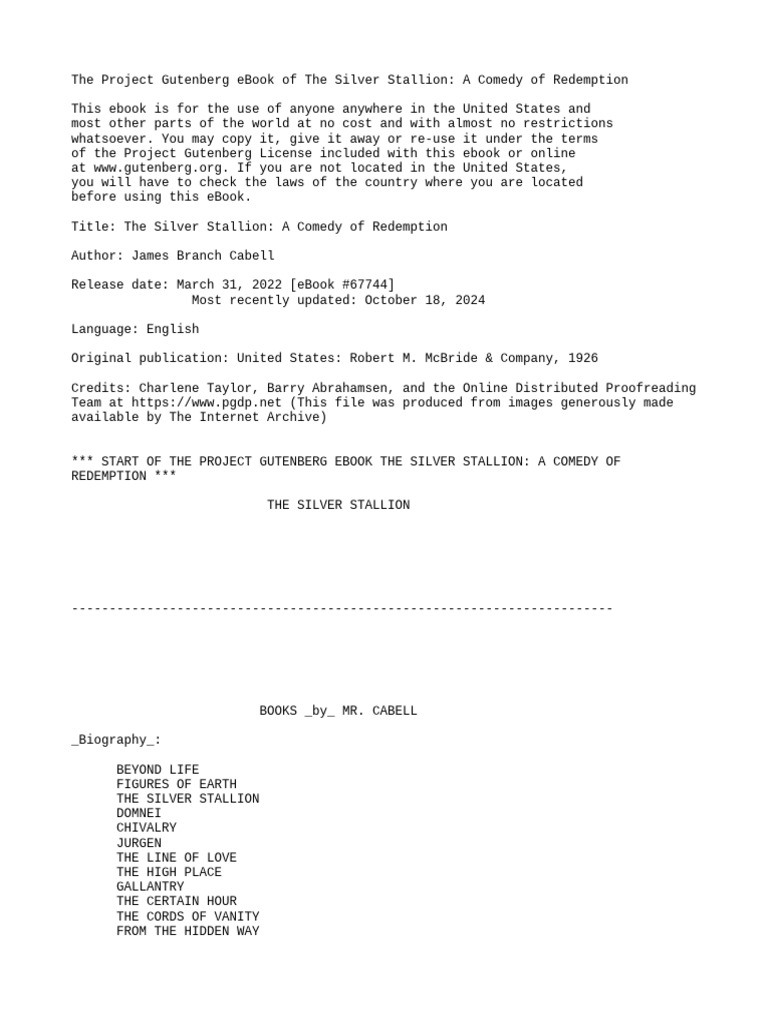 The Silver Stallion | PDF | Project Gutenberg