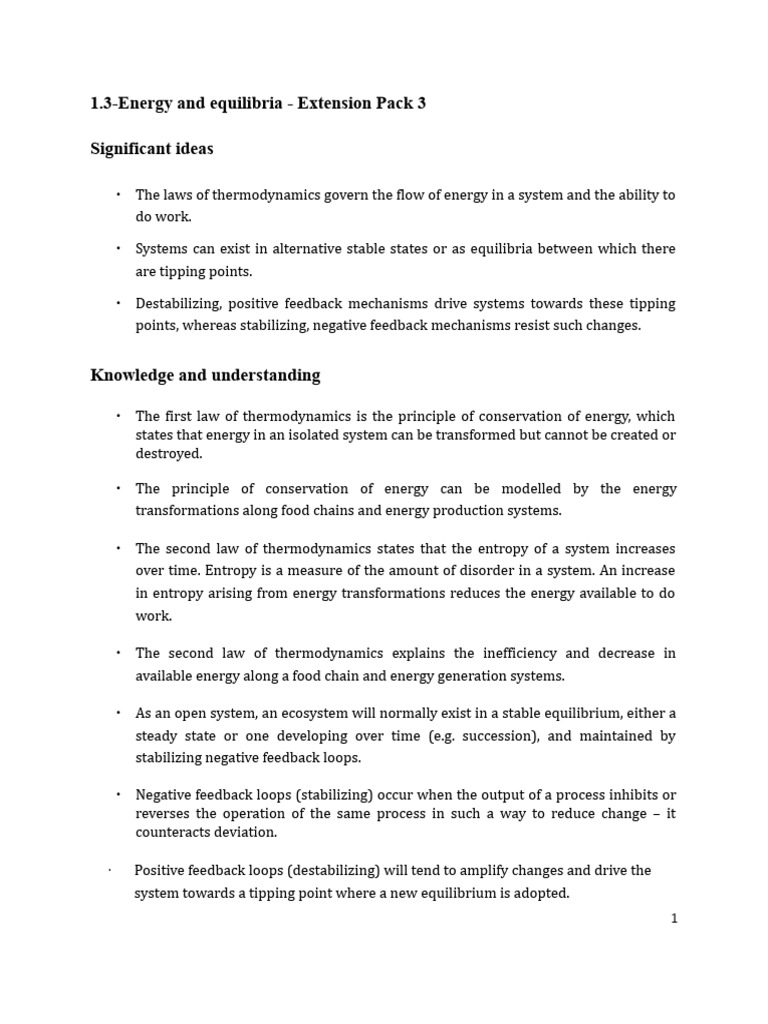 IBDP ESS-1.3 Energy and Equilibria | PDF | Negative Feedback | Feedback