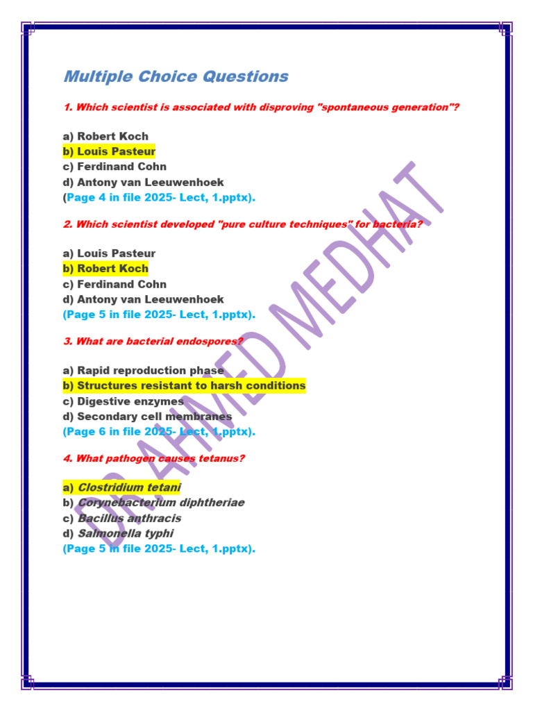 Microbiology Multiple Choice Questions | PDF | Virus | Bacteria