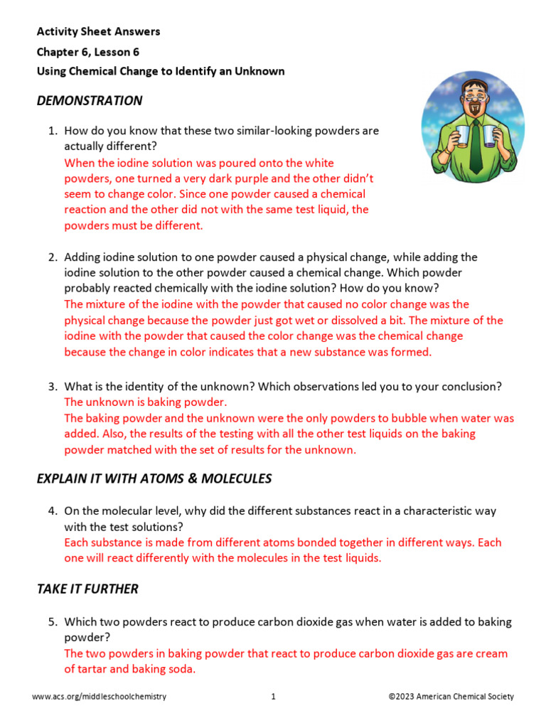 Ch6 l6 Activity Sheet Answers | PDF | Chemical Substances | Sodium Bicarbonate