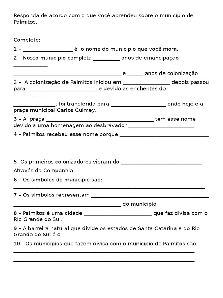 Informações sobre Palmitos, SC | PDF