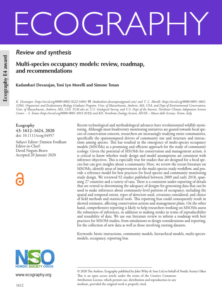 Multi-Species Occupancy Models Review Roadmap and | PDF | Statistical ...