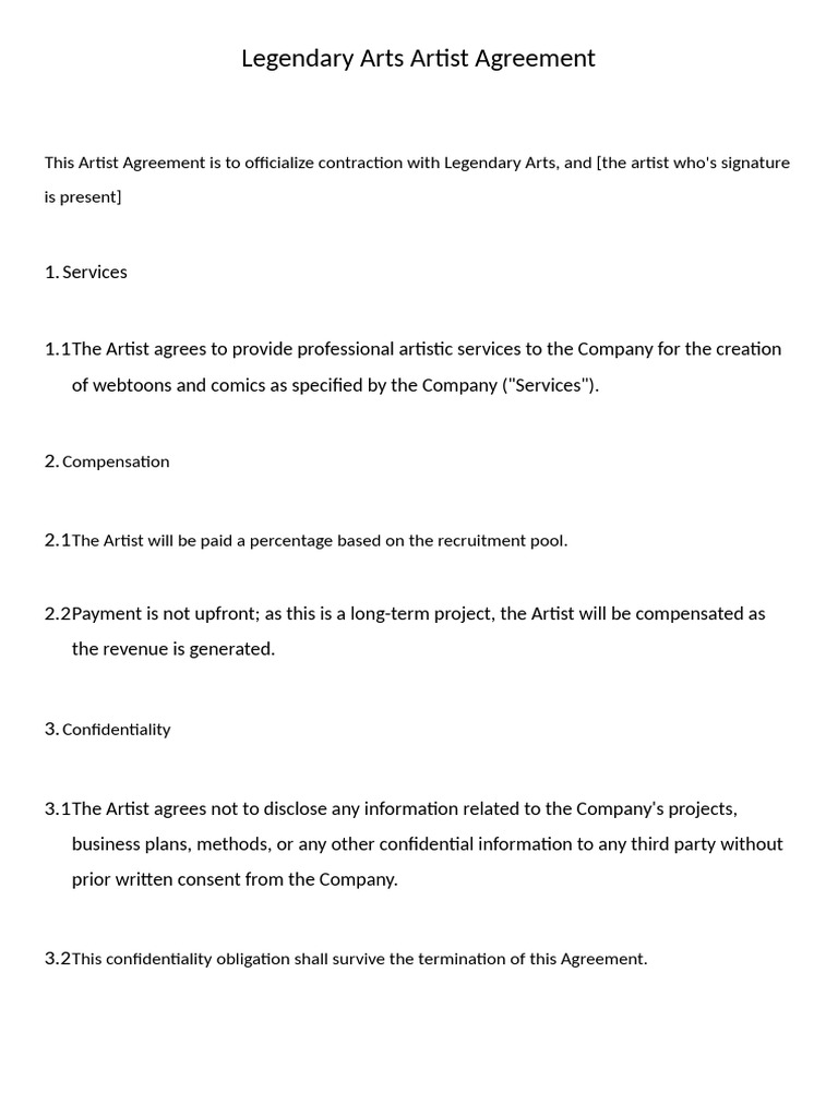 Legendary Arts Artist Agreement Template | PDF
