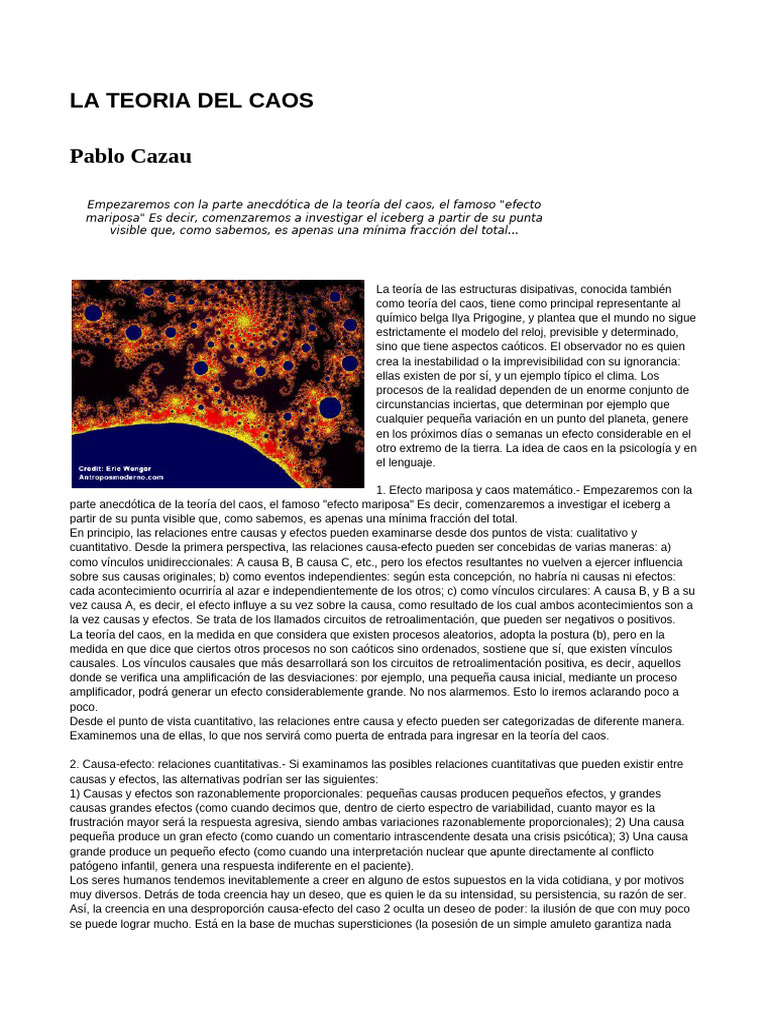 La Teoria Del Caos | PDF | Teoría del caos | Determinismo