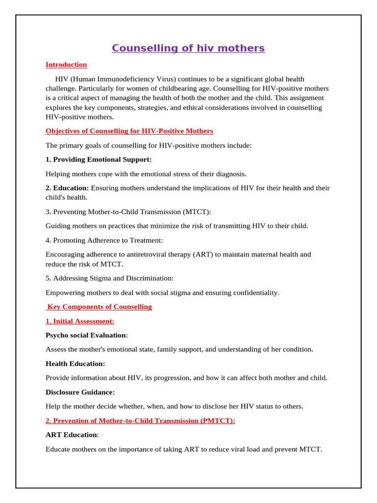 Counselling of hiv mothers. sp msc2nd yr | PDF | Hiv/Aids | Mental Health