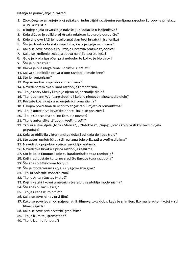Pitanja Za Ponavljanje 7 | PDF