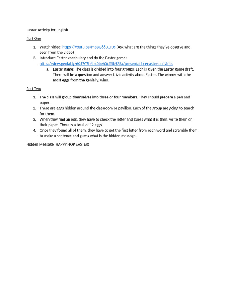 Engaging Easter Activities for ESL Students | PDF