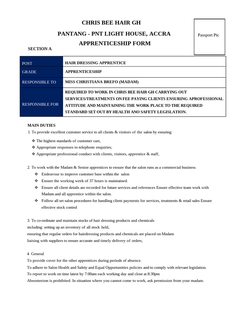 CHRIS BEE Hair Salon Agreement | PDF | Apprenticeship | Business